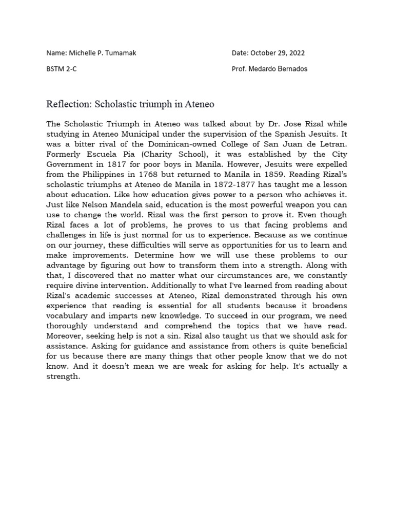 3rd Reflection in Scholastic Triumph in Ateneo | PDF