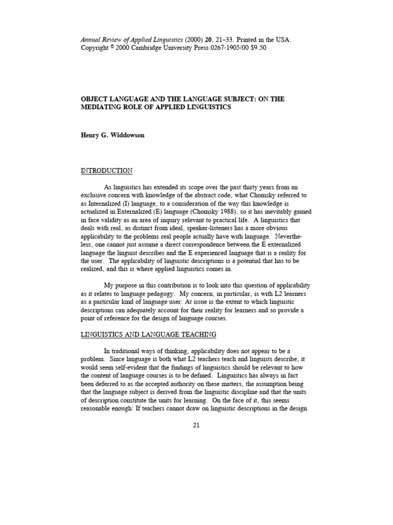 Object Language and The Language Subject: On The Mediating Role of ...