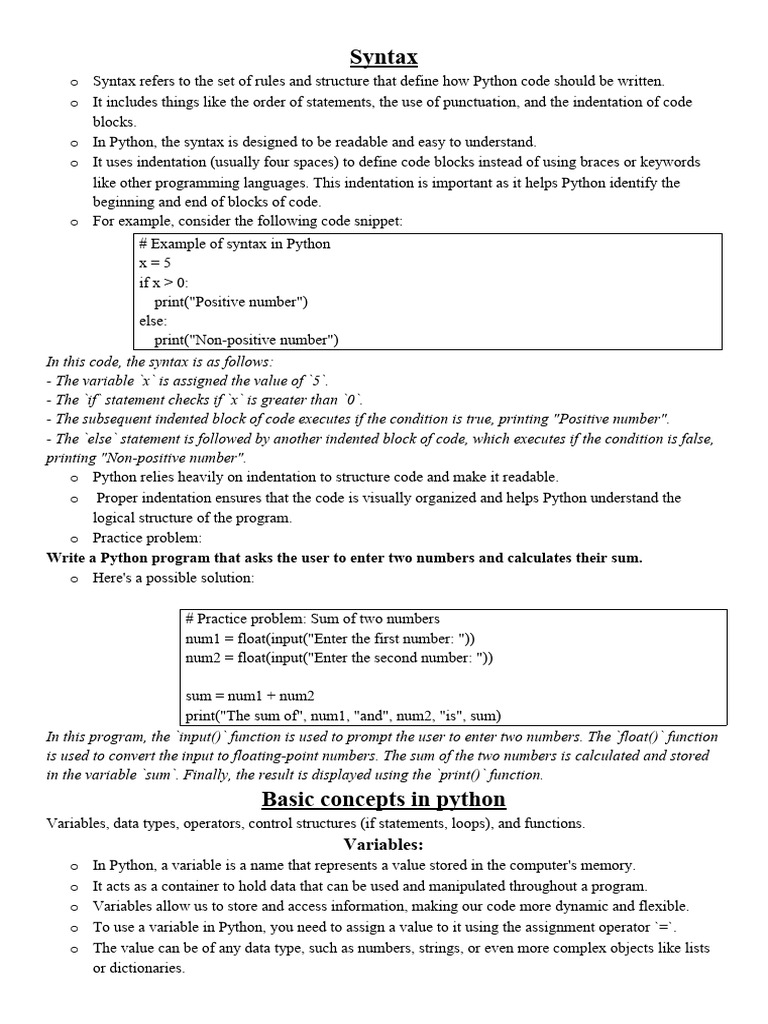 Python Notes | PDF | Variable (Computer Science) | Programming Python Notes | PDF | Variable (Computer Science) | Programming