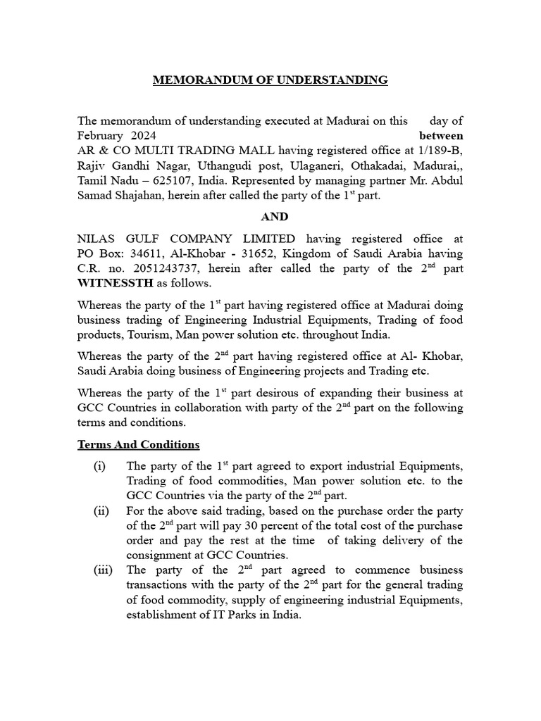 Memorandum of Understanding | PDF | Economies