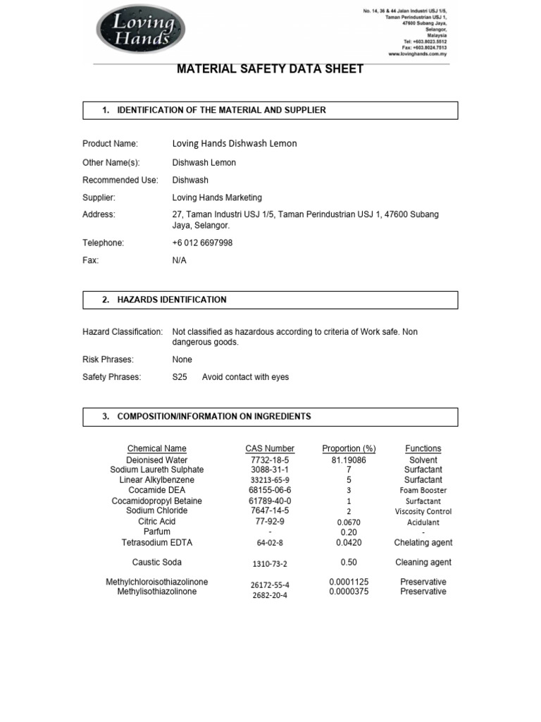 Dishwash Msds Lemon | PDF