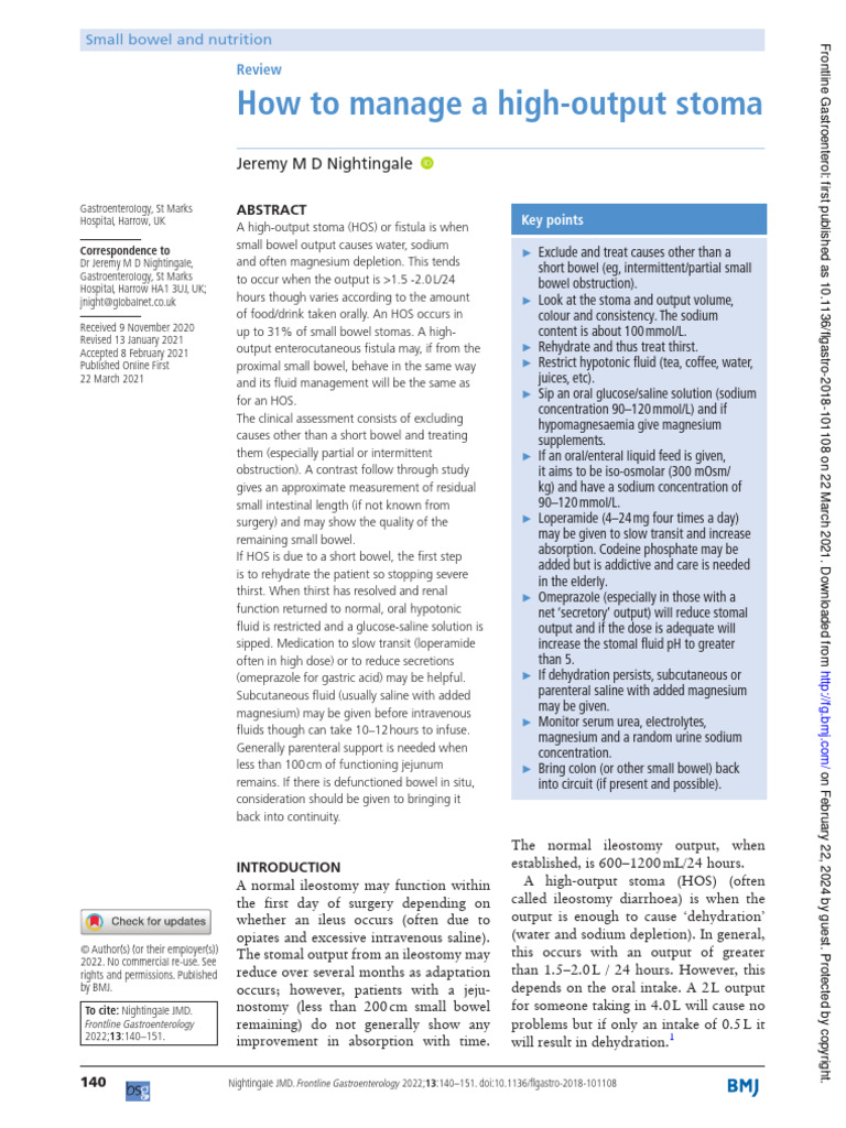 How To Manage A High-Output Stoma | PDF