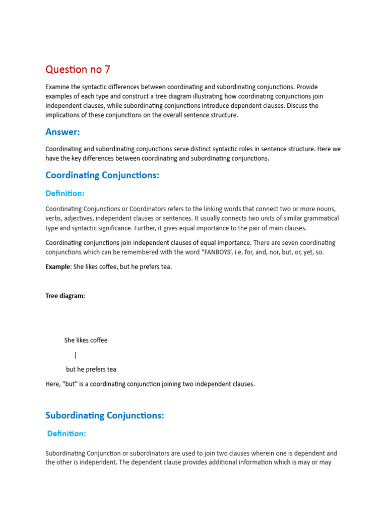 Question No 7 Conjunctions | PDF | Clause | Linguistic Typology