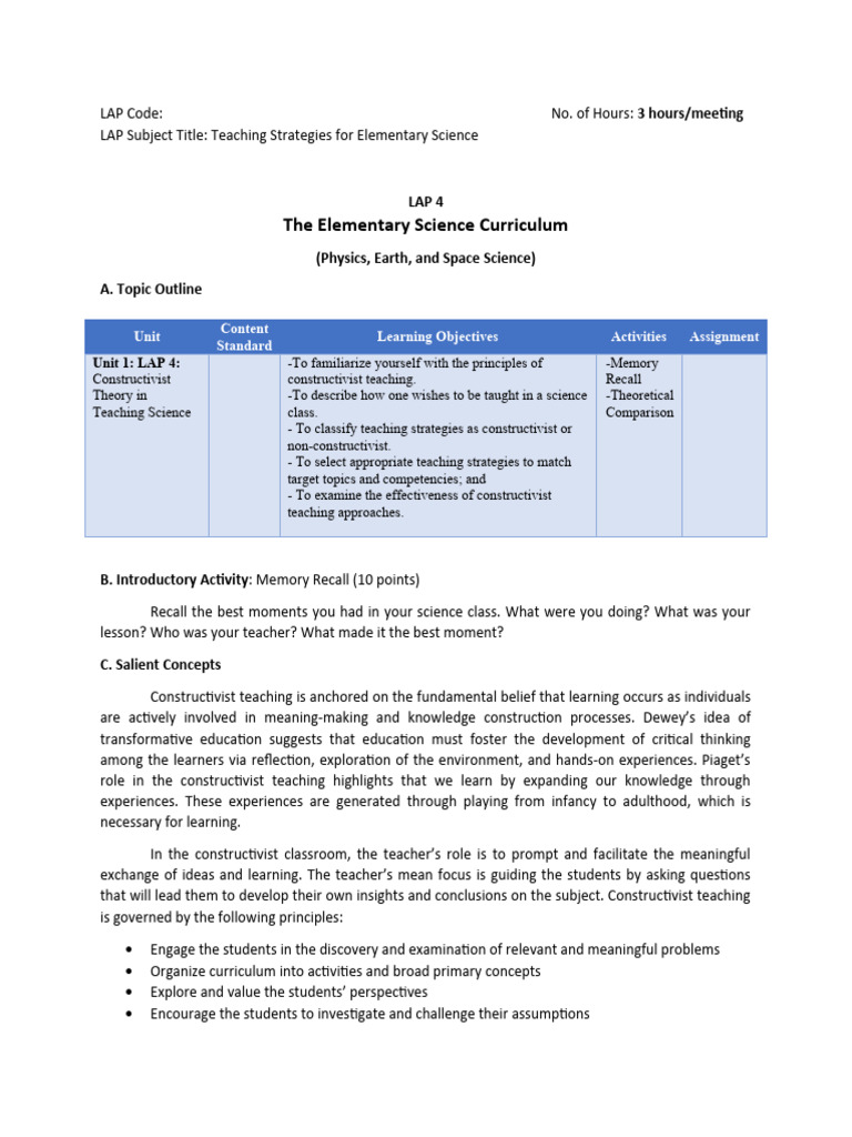LAP 4 Teaching Strategies | PDF | Constructivism (Philosophy Of ...