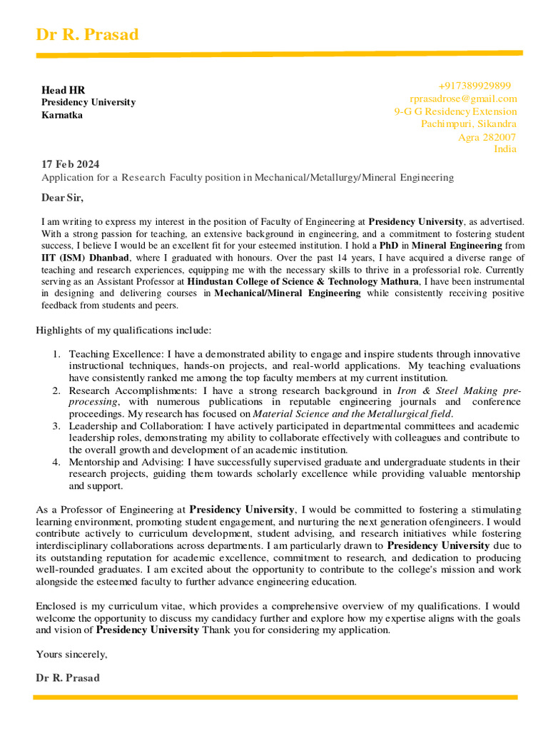 Application for Engineering Faculty Role | PDF | Engineering | Mentorship