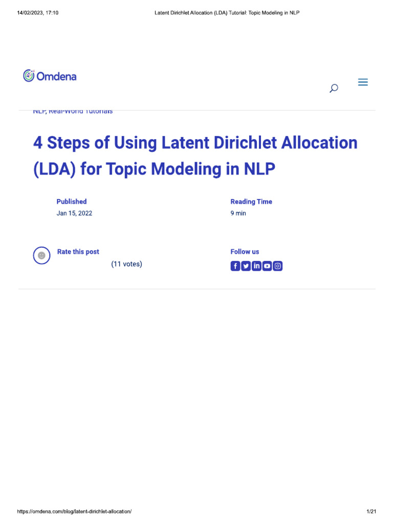 4 Steps of Using Latent Dirichlet Allocation (LDA) For Topic Modeling in NLP | PDF