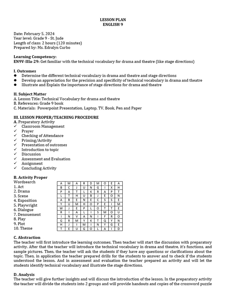 Grade 9 Drama Vocabulary Lesson | PDF | Plot (Narrative) | Irony