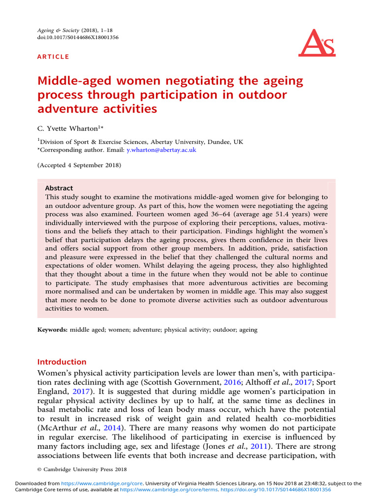 Middle-Aged Women Negotiating The Ageing | PDF | Self Concept | Experience