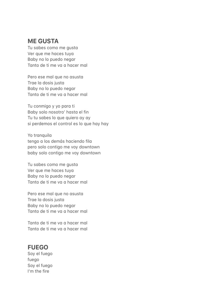 Me Gusta Lyrics | PDF | Musica Popular