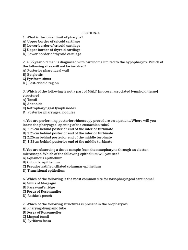 Pharynx&Larynx Mcqs | PDF | Diseases And Disorders | Anatomy