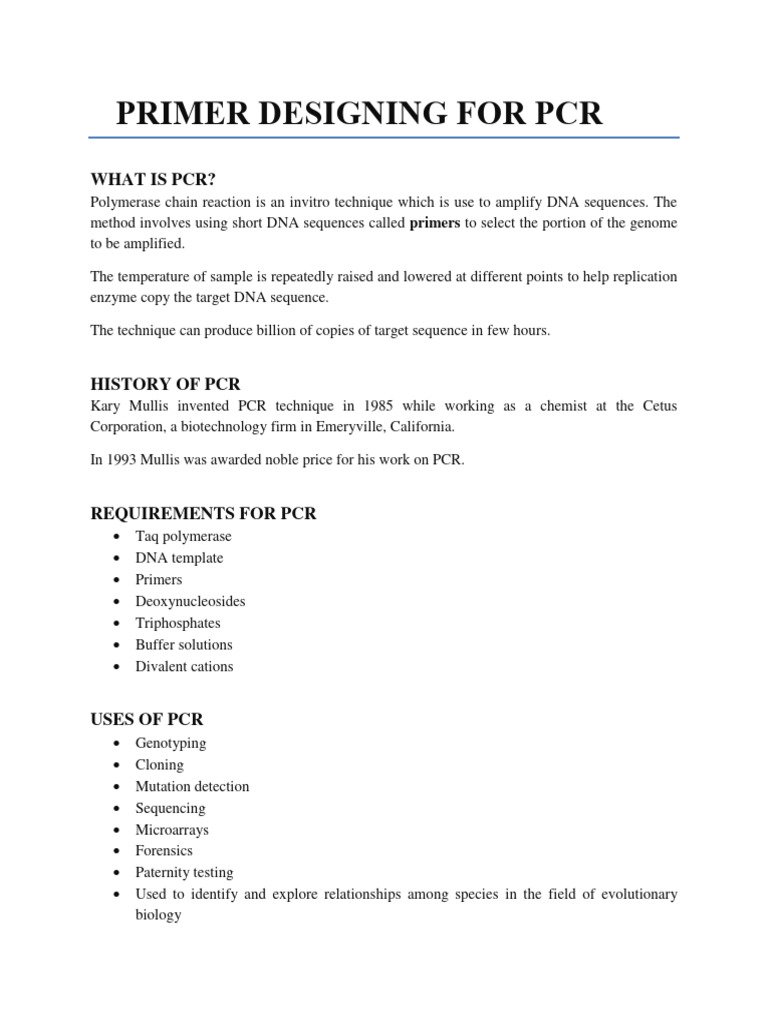 Primer Designing For PCR | PDF | Polymerase Chain Reaction | Nucleic ... Primer Designing For PCR | PDF | Polymerase Chain Reaction | Nucleic ...