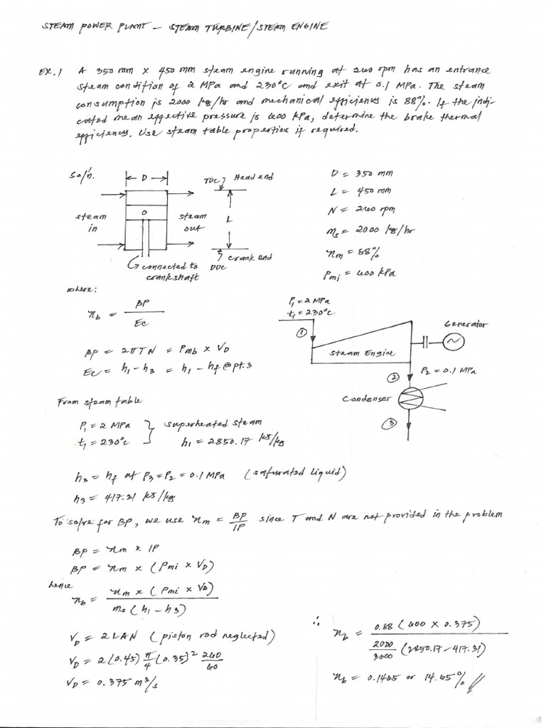 Examples Solution Steam Power Plant Part III Steam Engine Turbine | PDF
