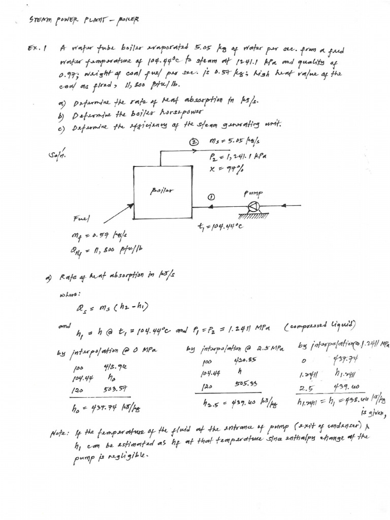Examples Solution Steam Power Plant Part II Steam Generator | PDF