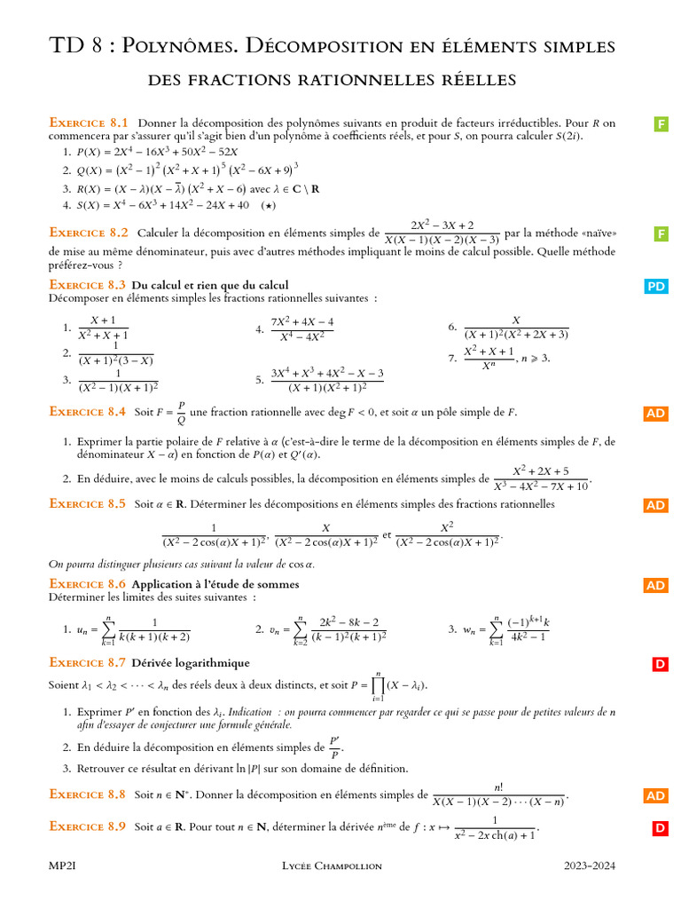 Décomposition en éléments simples des polynômes | PDF | Analyse ...