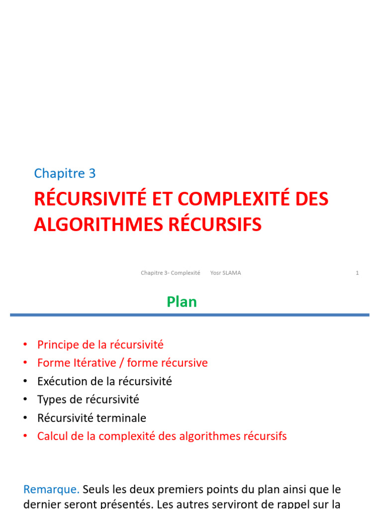 Chapitre 3 - Algo Avancée Et Complexité - Complexité Algos Récursifs | PDF