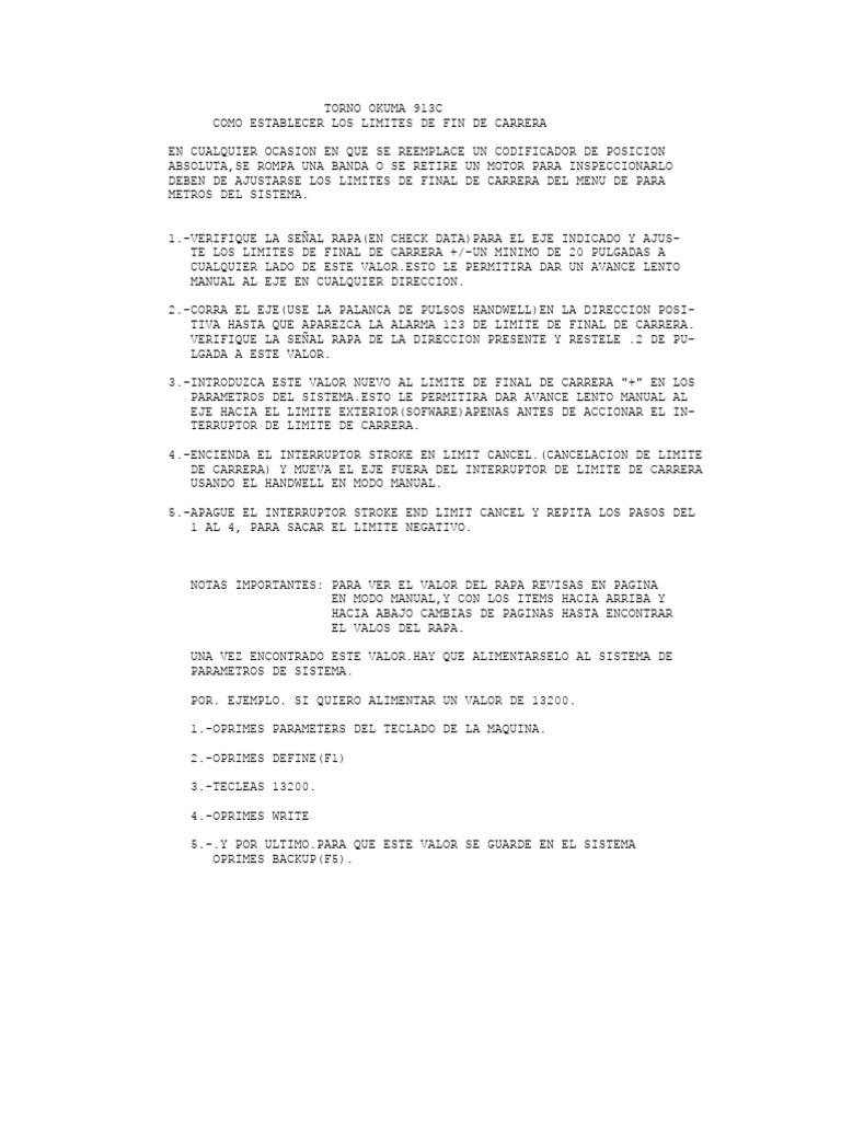 Ajuste Límites Torno Okuma 913C | PDF