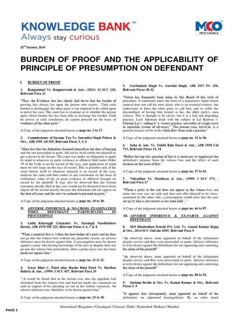 Burden of Proof and The Applicability of Principle of Presumption On ...