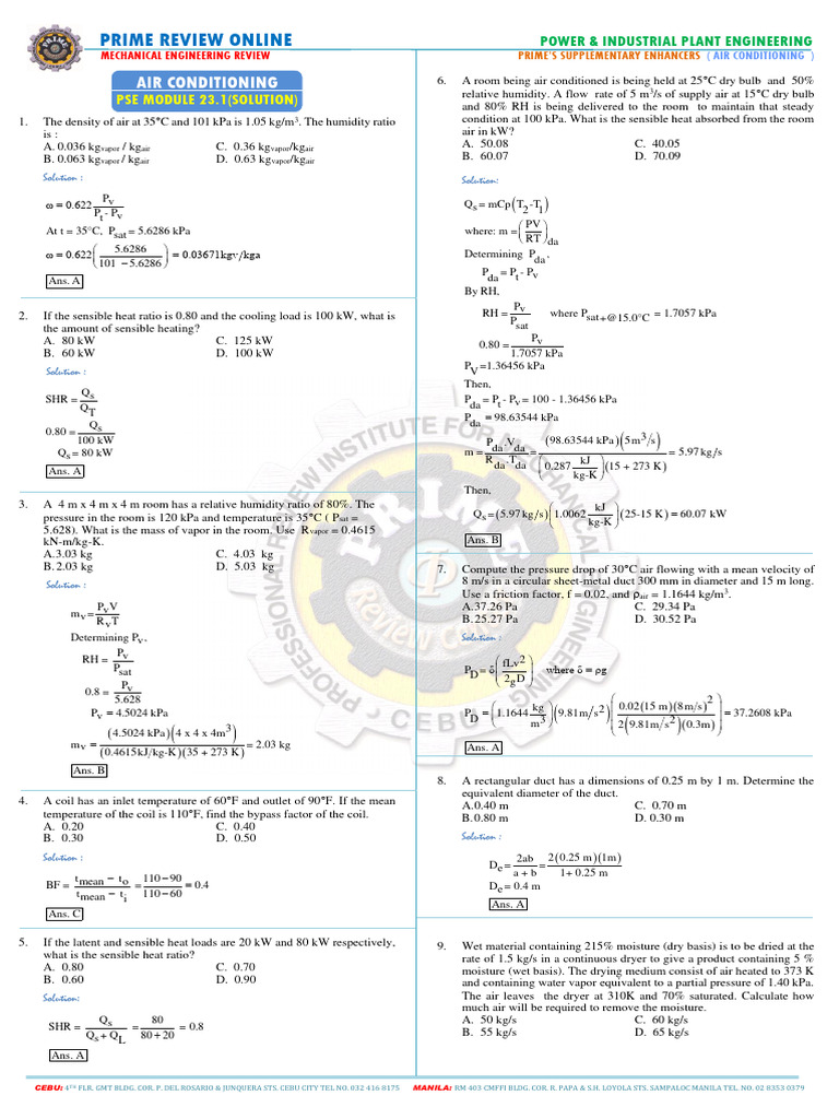 Airconditioning PSE Solution | PDF | Humidity | Water Vapor