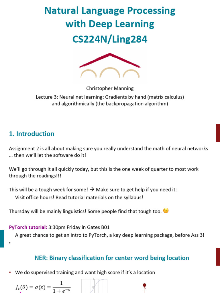 cs224n 2023 Lecture03 Neuralnets | PDF | Applied Mathematics | Computational Science