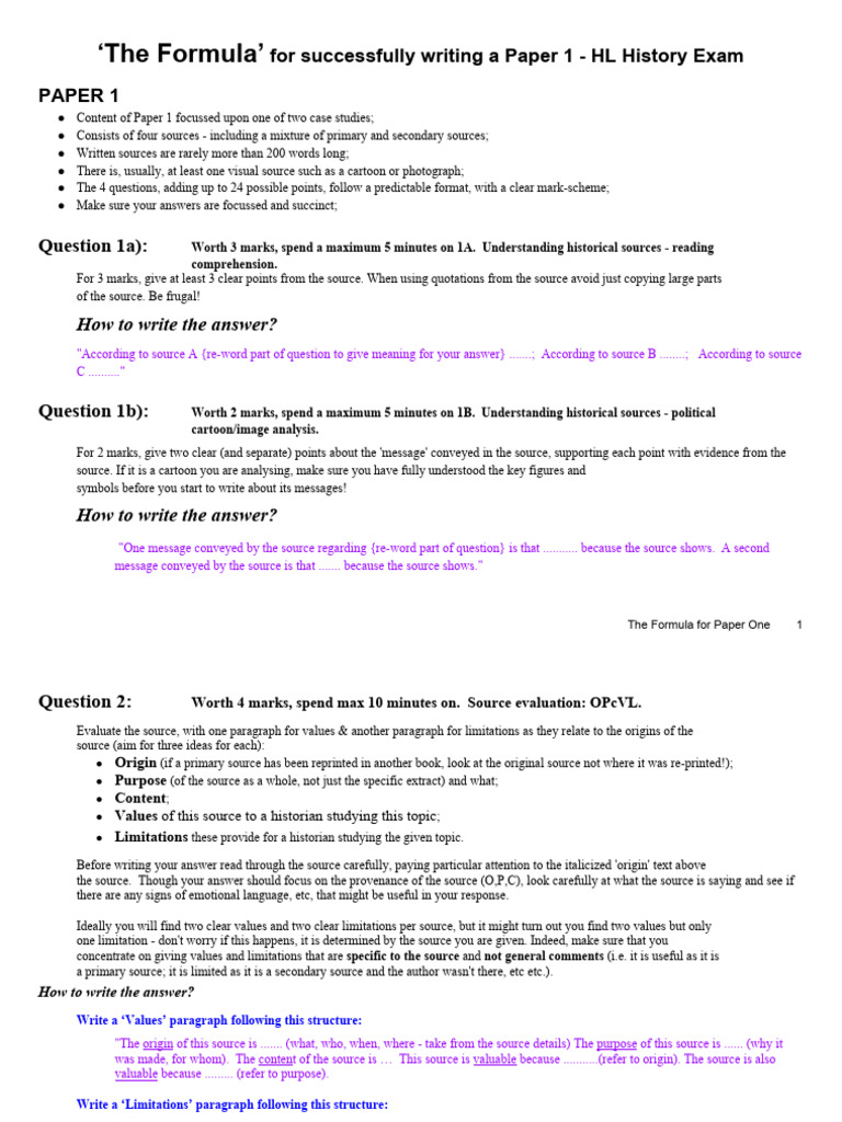 The Formula For Success On Paper 1 - HL History Exam | PDF