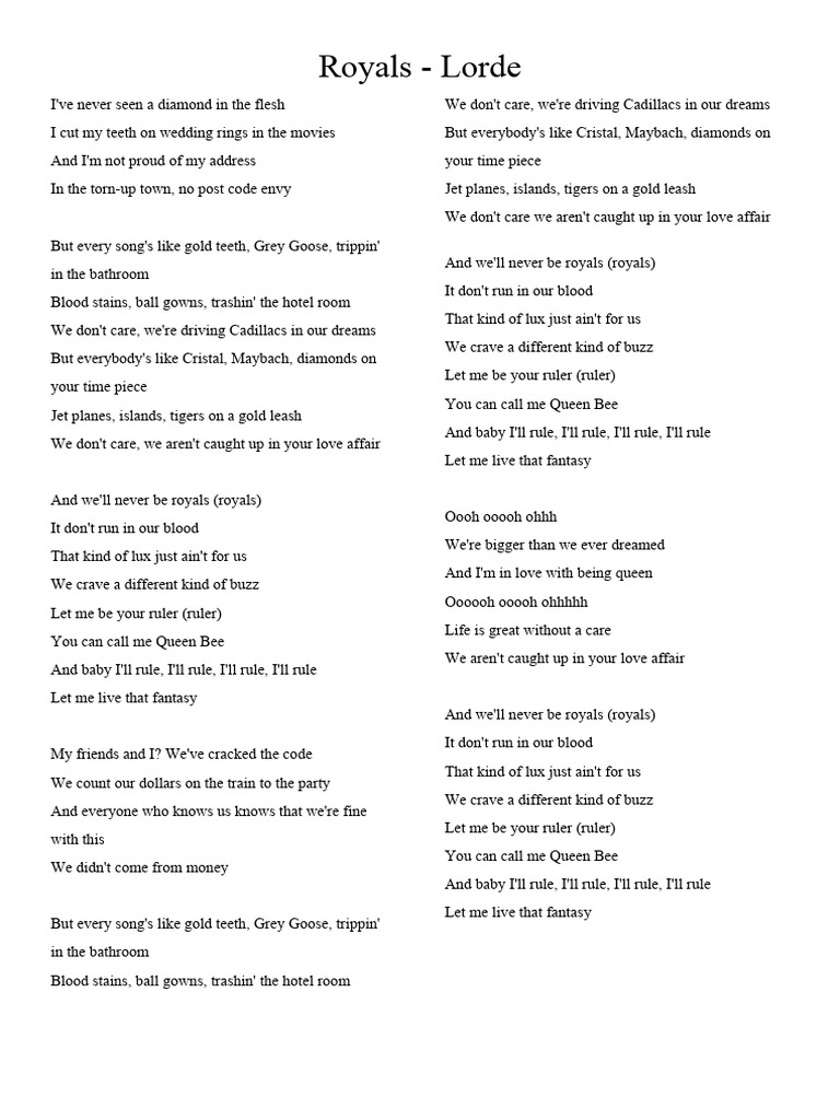 Royals Lyrics | PDF