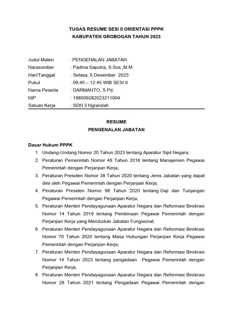 Tugas Resume Orientasi PPPK Sesi 2 Pak Padma | PDF