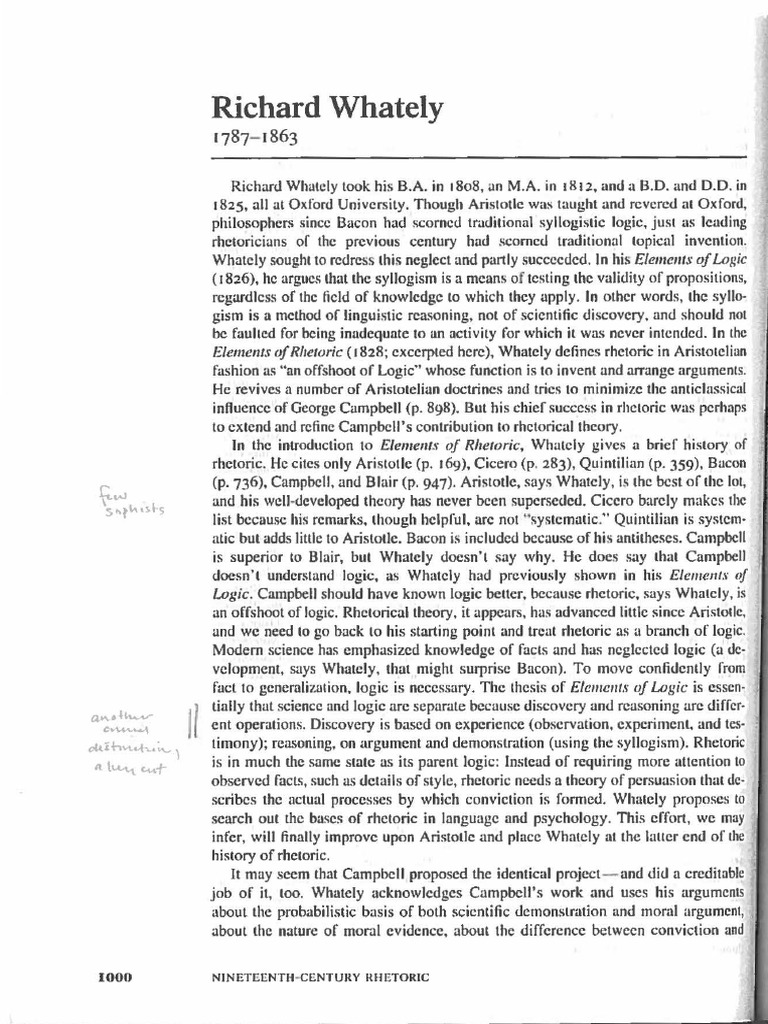 Whateley From Elements of Rhetoric | PDF | Rhetoric | Persuasion