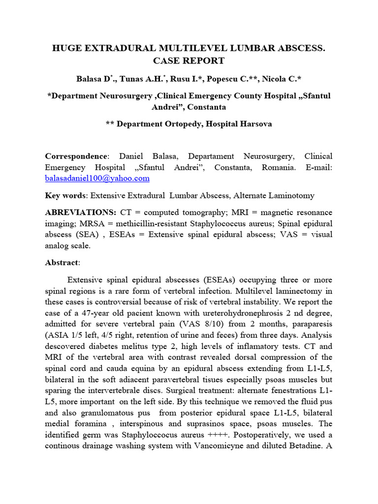 Multilevel Lumbar Abscess Case Study | PDF | Vertebral Column ...