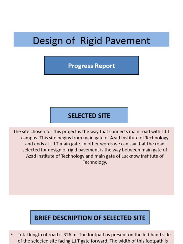 Design of Rigid Pavement Progress Report | PDF | Road | Metrology