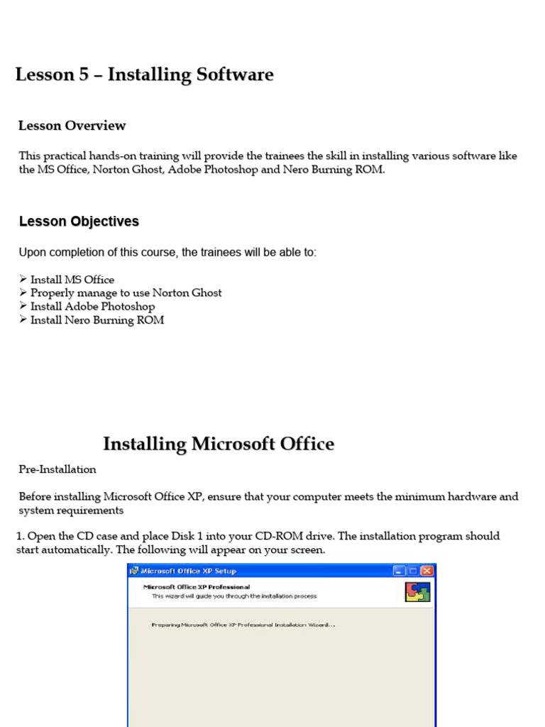 Technical Lesson 5 | PDF | Installation (Computer Programs) | Microsoft Office