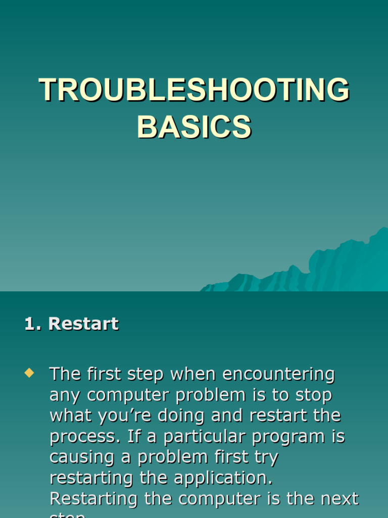Troubleshooting Basics | PDF | Troubleshooting | Computer Hardware Troubleshooting Basics | PDF | Troubleshooting | Computer Hardware