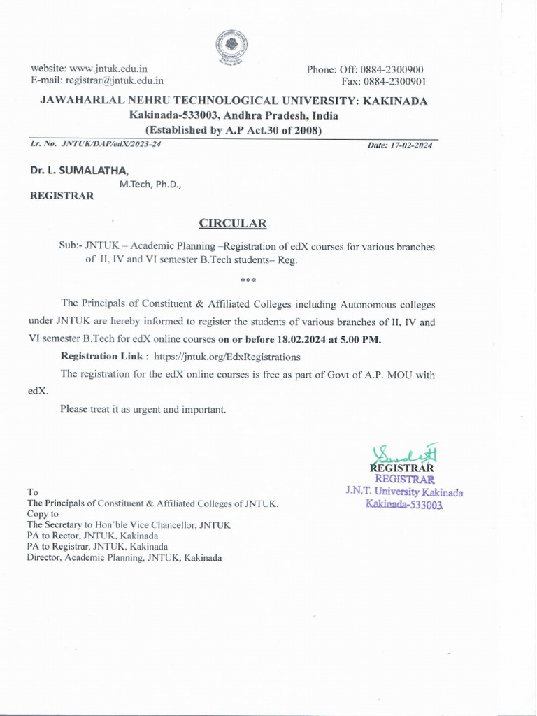 Circular EdX Courses Registrations | PDF