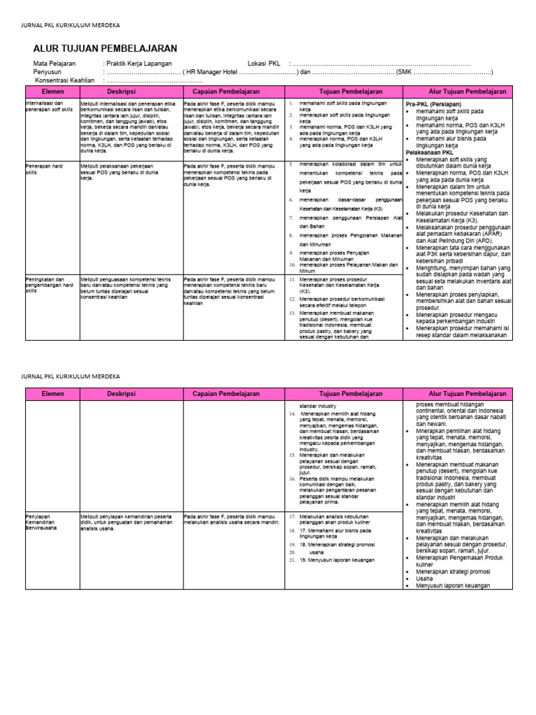 Jurnal PKL Kurikulum Merdeka | PDF
