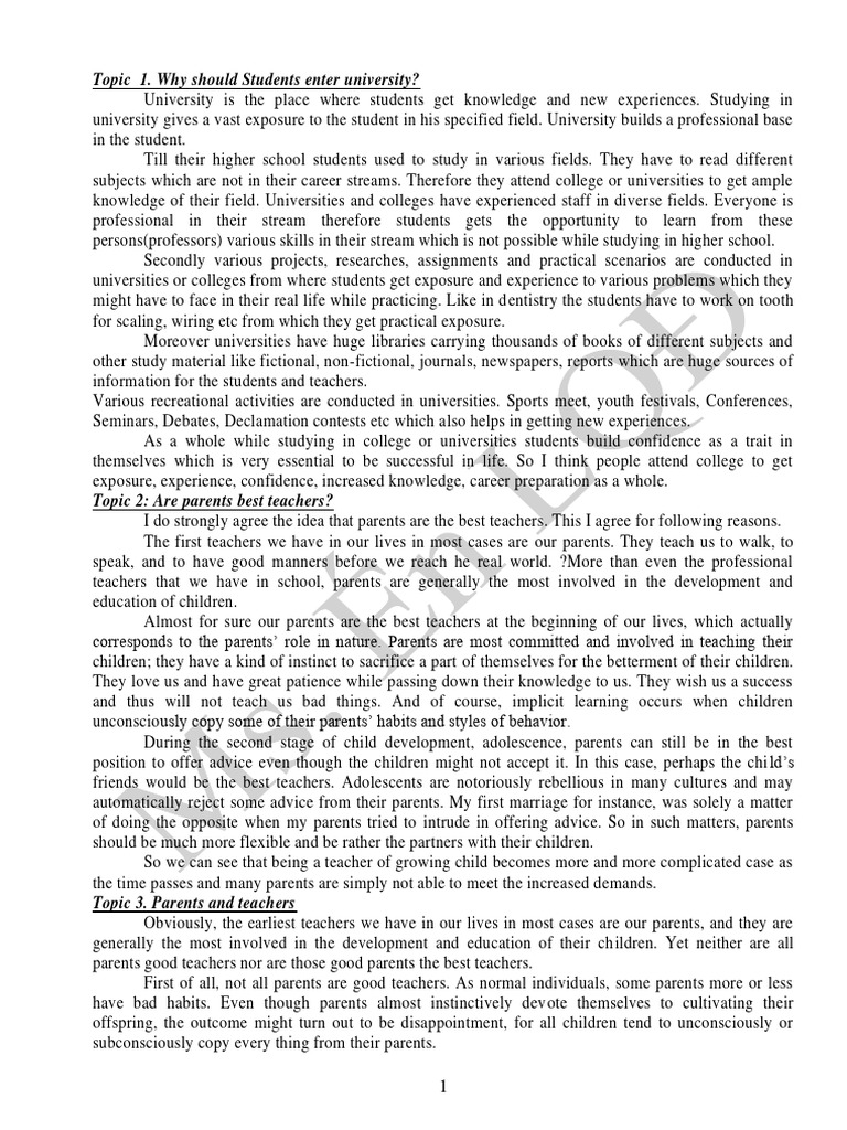 Các bài văn mẫu advanced | PDF | Knowledge | Teachers