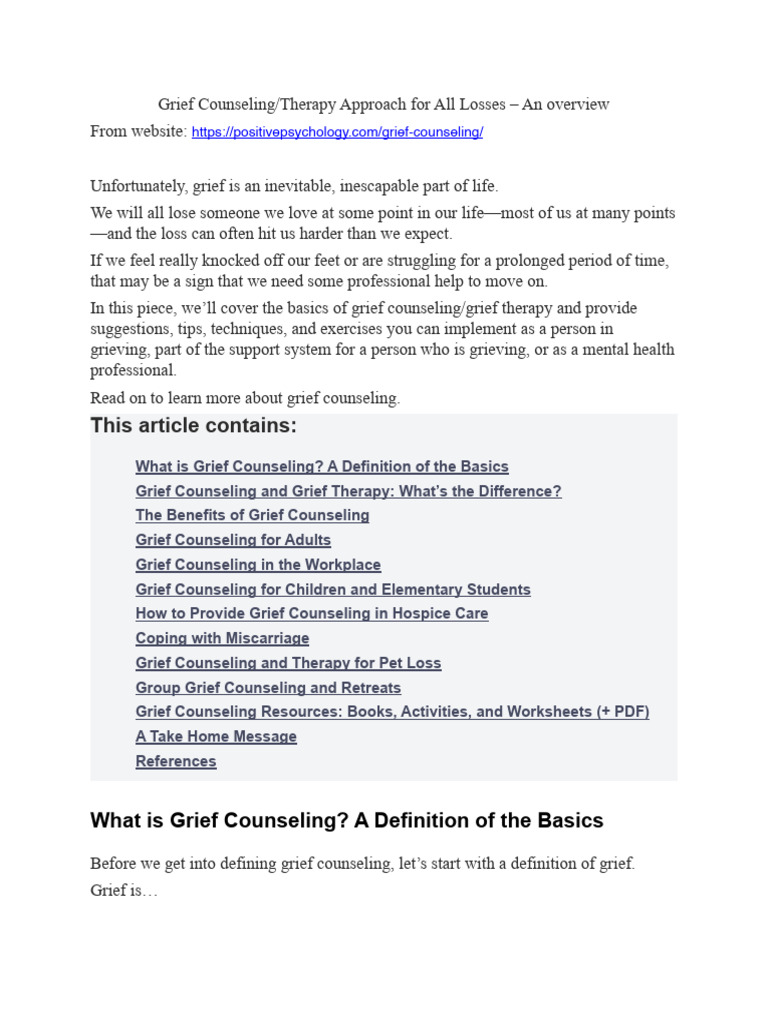 Grief Therapy Counseling Approach For All Losses | PDF | Grief | Grief ...