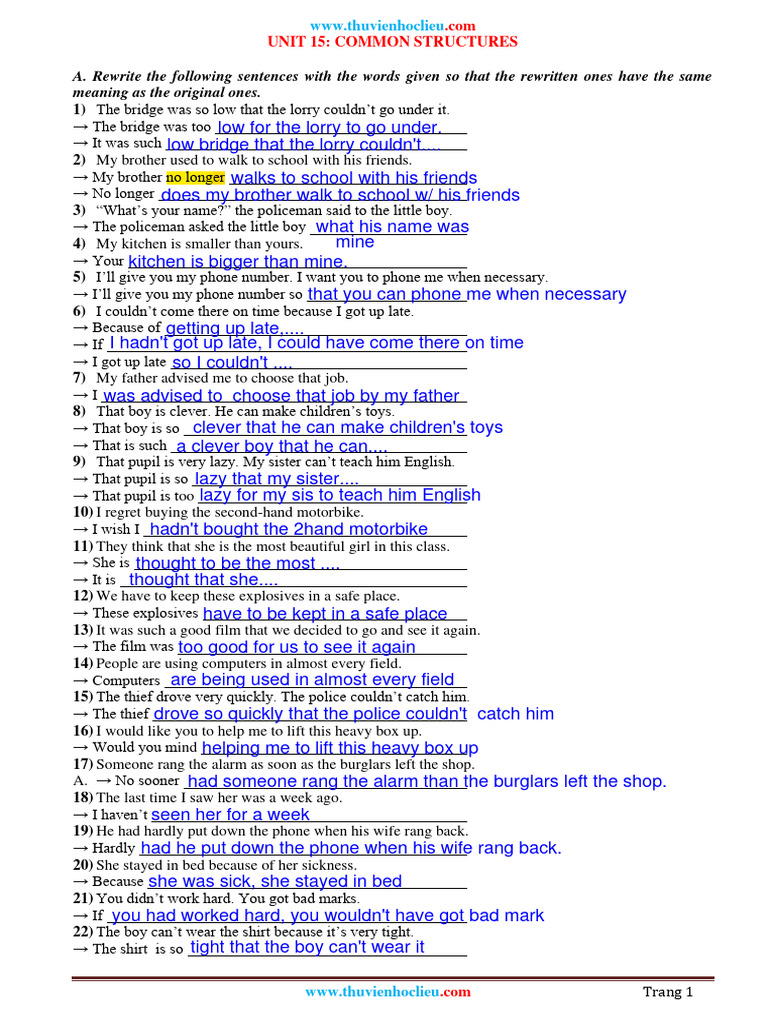 Chuyen de 15 COMMON STRUCTURES | PDF | Jealousy