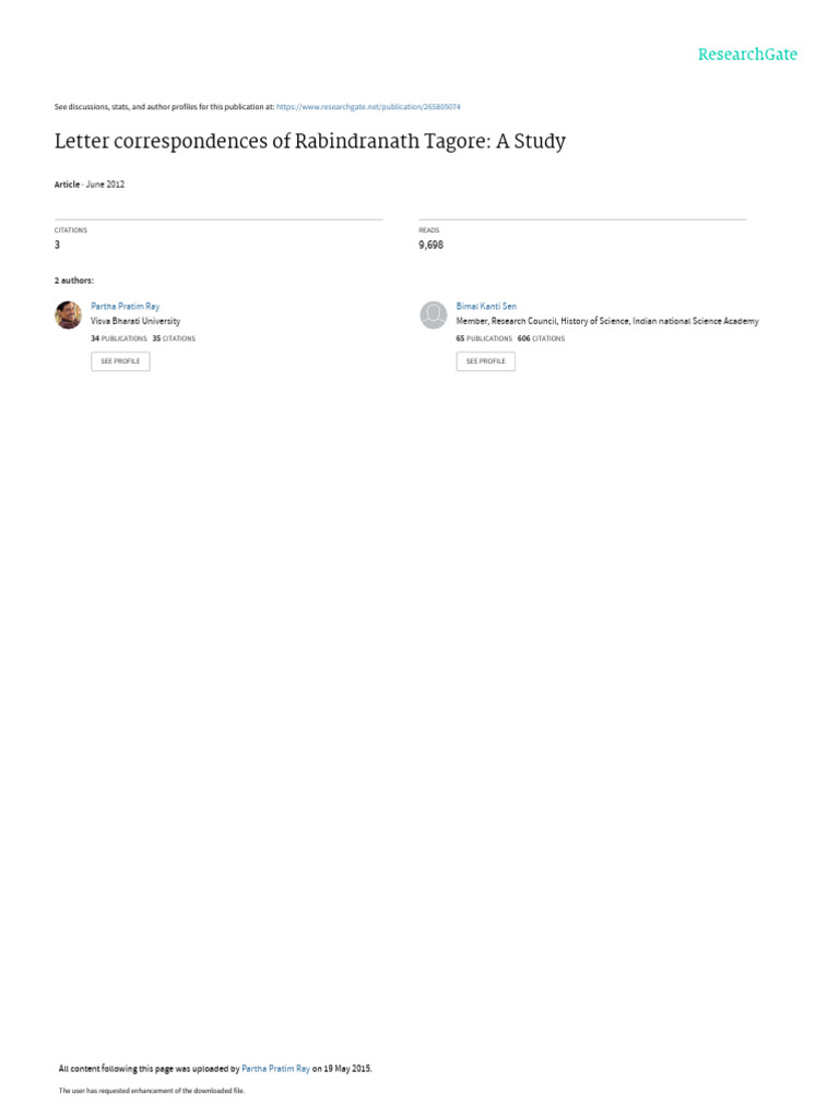 Letter Correspondences of Rabindranath Tagore A ST | PDF | Rabindranath ...