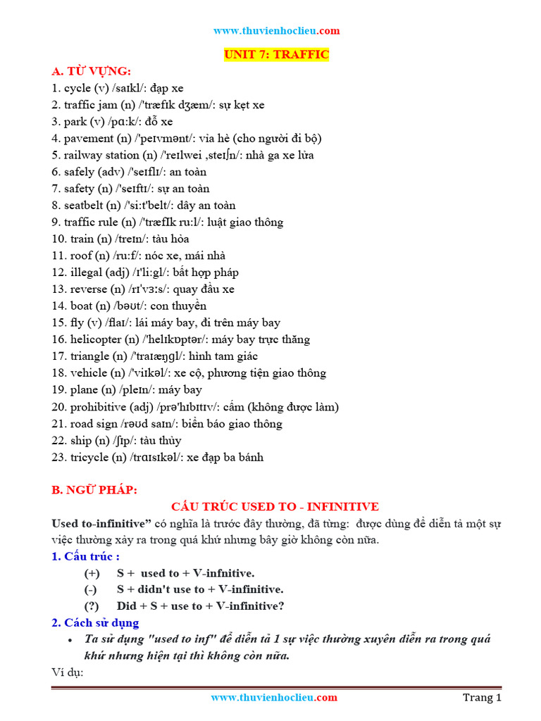 BTTHCS TA7 Unit 7 | PDF