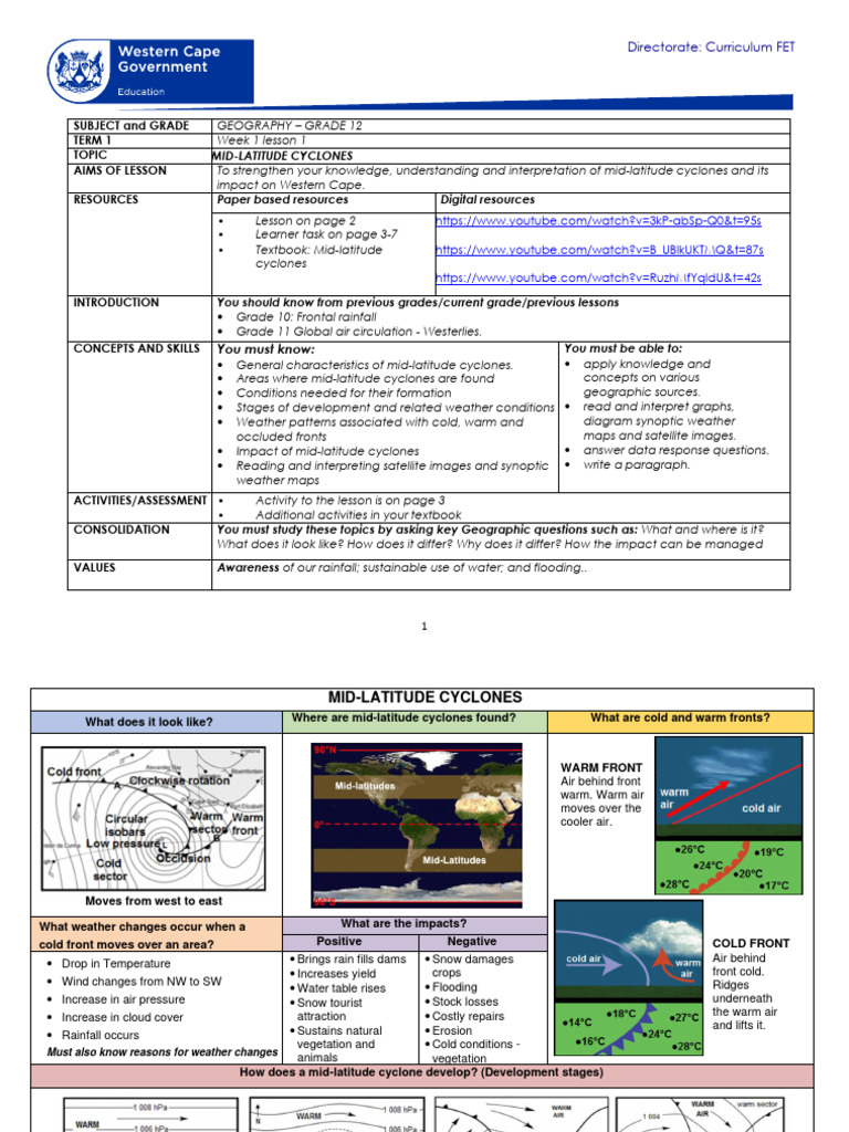 Geography Grade 12 Term 1 Week 1 - 2021 1 | PDF | Cyclone | Rain