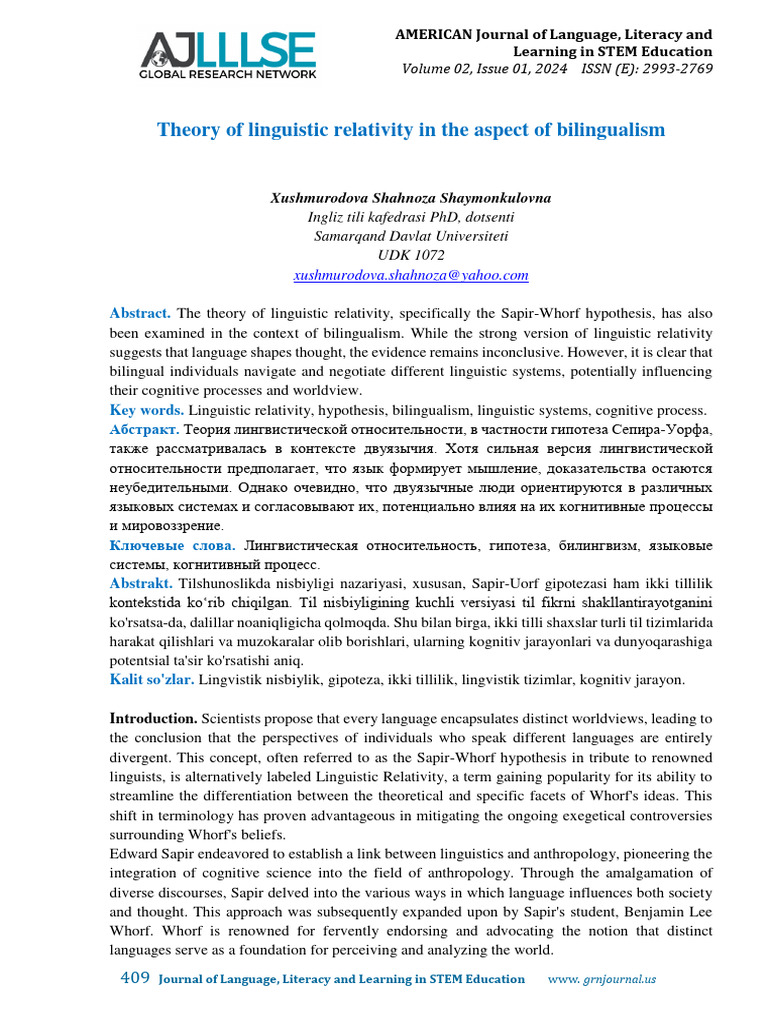 Theory of Linguistic Relativity in The Aspect of Bilingualism | PDF ...
