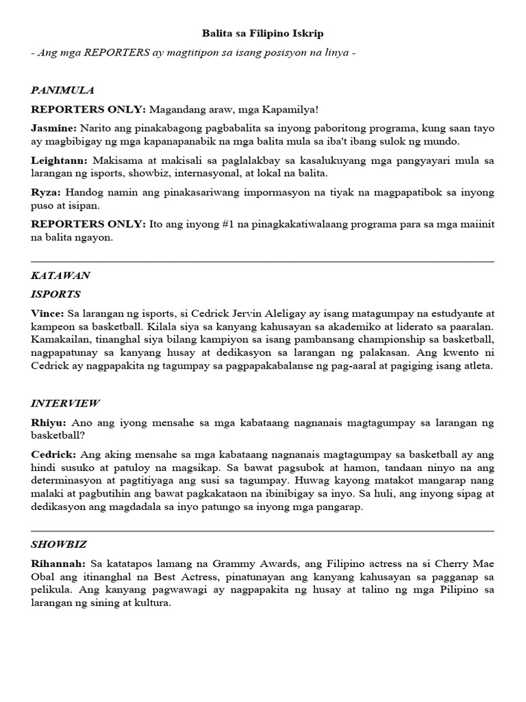 Balita Sa Filipino Iskrip | PDF