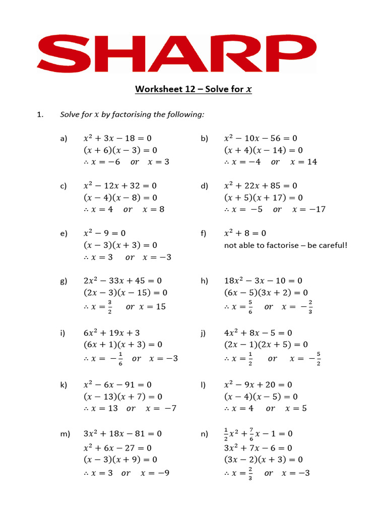 Worksheet 12 Memo - Solve X | PDF