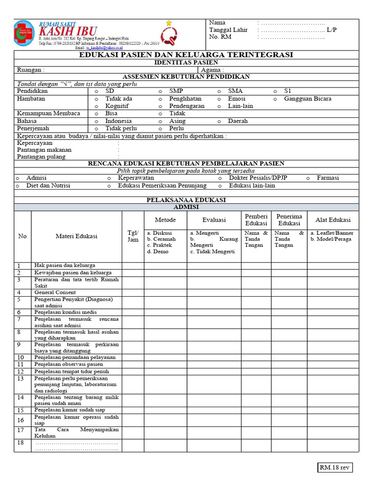 Form Edukasi Dan Alternatif Ruang Rawat Inap | PDF