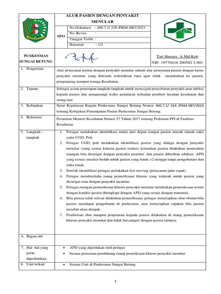Spo Alur Pasien Dengan Penyakit Menular | PDF
