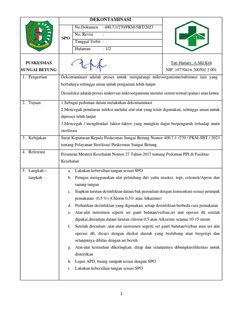 Spo Dekontaminasi | PDF