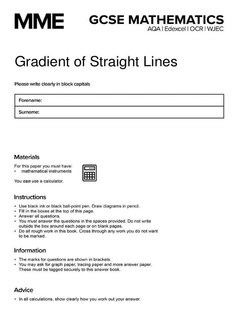 Gradients of Straight Line Graphs Questions MME | PDF | Discrete ...