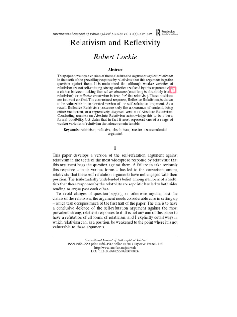 Relativism and Reflexivity | Download Free PDF | Relativism | Truth