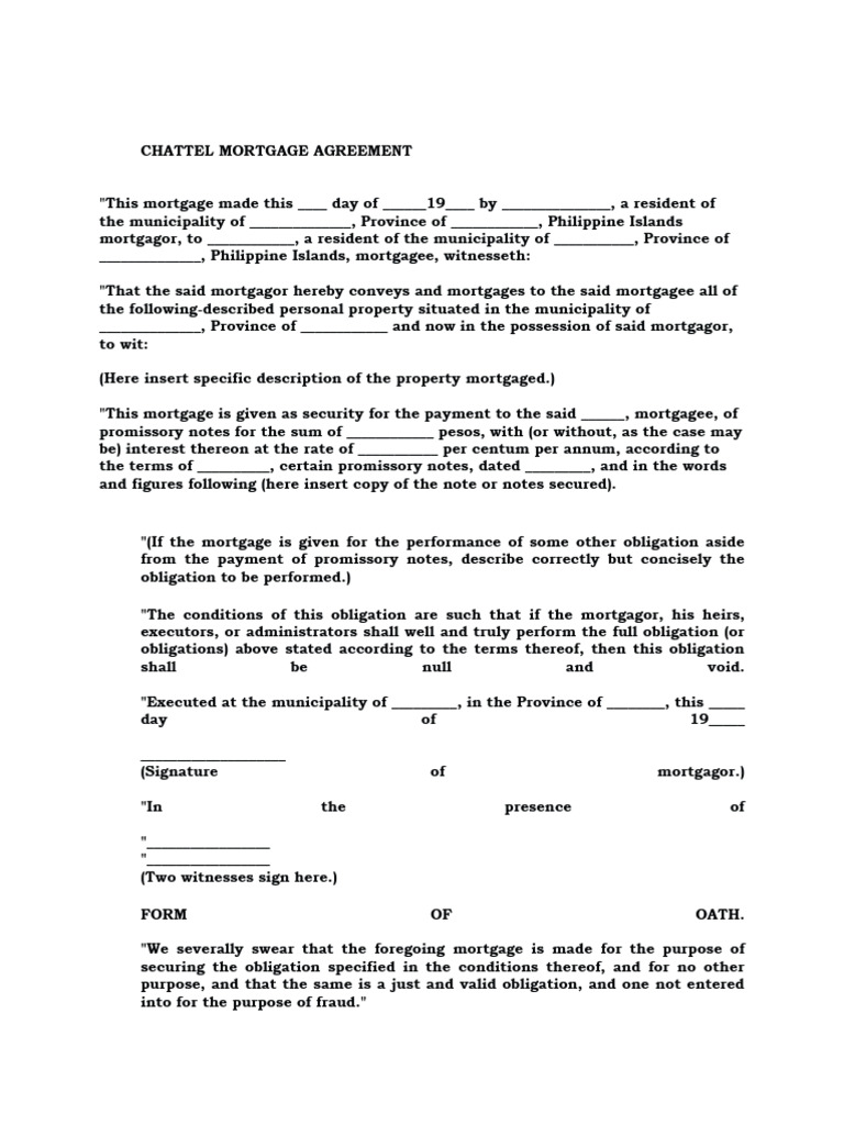 Chattel Mortgage Agreement | PDF