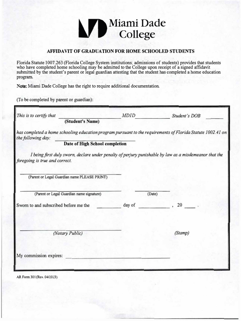 Affidavit of Graduation Forhomeschooled Students | PDF