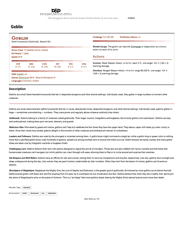 Simple Goblin Stat | PDF | Fantasy Creatures